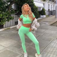 China custom logo Women two pieces Yoga Sets Hot-selling solid color Sports T-shirt And High waist yoga Legging Gym Fitness clothes for sale