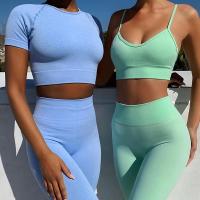 China custom logo Women two pieces Yoga Sets Hot-selling solid color Sports T-shirt And High waist yoga Legging Gym Fitness clothes for sale