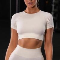 China custom logo Women two pieces Yoga Sets Hot-selling solid color Sports T-shirt And High waist yoga Legging Gym Fitness clothes for sale