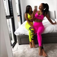 China 2021 new Fashion print elastic tracksuit 2 piece sports set woman Sportswear sleeveless crop tops high waist yoga leggings for sale