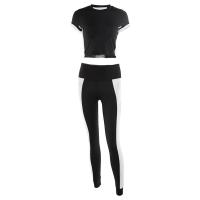 China short Sleeves Women Activewear Stitching Color Yoga Legging And Bra Crop Top Running Sportswear for sale
