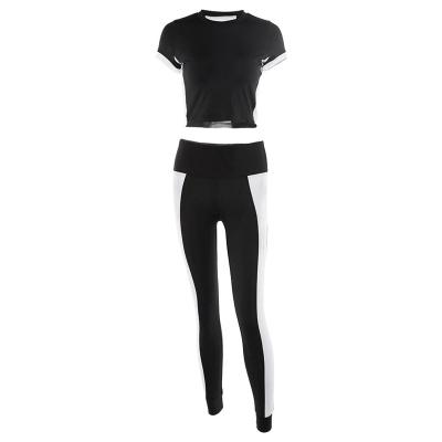 China short Sleeves Women Activewear Stitching Color Yoga Legging And Bra Crop Top Running Sportswear for sale