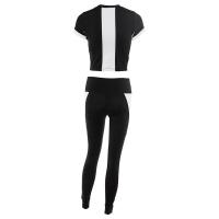 China short Sleeves Women Activewear Stitching Color Yoga Legging And Bra Crop Top Running Sportswear for sale