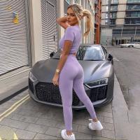 China Women Sportswear Fitness Wear Crop Top Yoga Shirts and pants Seamless Short Sleeve Top Gym Sports suits for sale