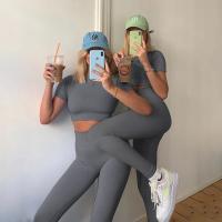 China Women Sportswear Fitness Wear Crop Top Yoga Shirts and pants Seamless Short Sleeve Top Gym Sports suits for sale