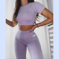 China Women Sportswear Fitness Wear Crop Top Yoga Shirts and pants Seamless Short Sleeve Top Gym Sports suits for sale