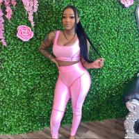 China Hot Sale summer Sleeveless Stripe sportswear Sports Gym two pieces sports Sets women yoga for sale