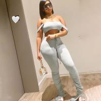 China hot sales solid color strapless  sportswear loose yoga women pants 2 piece fashion sports set for sale