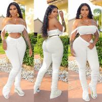 China hot sales solid color strapless  sportswear loose yoga women pants 2 piece fashion sports set for sale