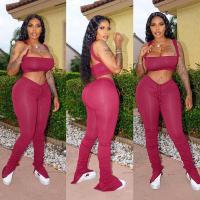 China hot sales solid color strapless  sportswear loose yoga women pants 2 piece fashion sports set for sale