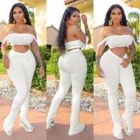 China hot sales solid color strapless  sportswear loose yoga women pants 2 piece fashion sports set for sale