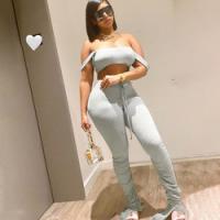 China hot sales solid color strapless  sportswear loose yoga women pants 2 piece fashion sports set for sale