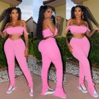 China hot sales solid color strapless  sportswear loose yoga women pants 2 piece fashion sports set for sale