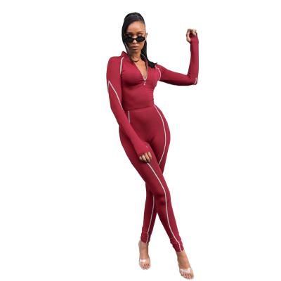 China Women skinny jumpsuit pants patchwork fitness bodysuit female casual rompers work out sportswear for sale