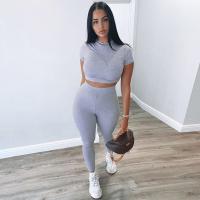 China Hot selling women solid color yoga set short sleeve workout fitness clothes two pieces sportswear ladies fashion sports set for sale