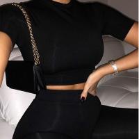 China Hot selling women solid color yoga set short sleeve workout fitness clothes two pieces sportswear ladies fashion sports set for sale