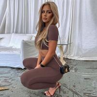 China Hot selling women solid color yoga set short sleeve workout fitness clothes two pieces sportswear ladies fashion sports set for sale