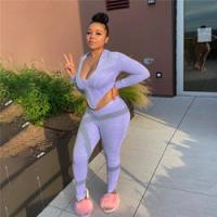 China Custom ladies Fitness clothes Long Sleeve yoga set Seamless Two Pieces sports set Gym Wear Women Sportswear skinny sport apparel for sale