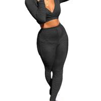 China long sleeve sports crop Top And Stacked Pants 2 Piece sports Set Women Casual Sportswear Fashion Workout clothing for sale