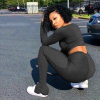 China long sleeve sports crop Top And Stacked Pants 2 Piece sports Set Women Casual Sportswear Fashion Workout clothing for sale