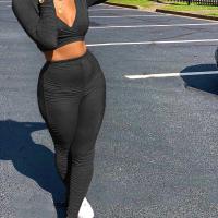 China long sleeve sports crop Top And Stacked Pants 2 Piece sports Set Women Casual Sportswear Fashion Workout clothing for sale