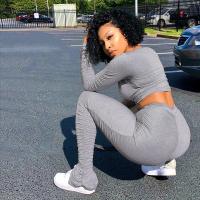 China long sleeve sports crop Top And Stacked Pants 2 Piece sports Set Women Casual Sportswear Fashion Workout clothing for sale