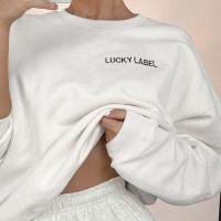 China Plain Color Loose hoodies Shorts Sportswear Two-Piece long Sleeve yoga set O Neck Two Piece sports Set Women fitness Clothes for sale