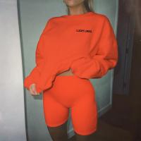 China Plain Color Loose hoodies Shorts Sportswear Two-Piece long Sleeve yoga set O Neck Two Piece sports Set Women fitness Clothes for sale