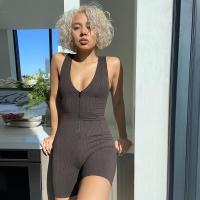 China Hot Selling Ladies Sexy Slim Casual Activewear Women short Romper Solid Color Sleeveless front Zipper Jumpsuit for sale