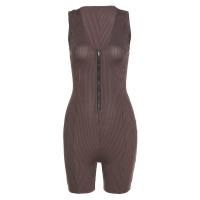 China Hot Selling Ladies Sexy Slim Casual Activewear Women short Romper Solid Color Sleeveless front Zipper Jumpsuit for sale