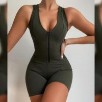 China Hot Selling Ladies Sexy Slim Casual Activewear Women short Romper Solid Color Sleeveless front Zipper Jumpsuit for sale
