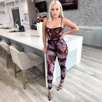 China slim Strap low collar Long Rompers Women Jumpsuit Tie Dyed Camouflage Printed Rompers Sleeveless Bodycon for sale