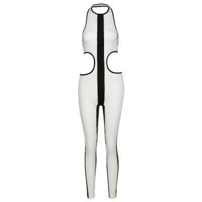 China summer gym clothing trendy hollow out sexy one piece women long  jumpsuit round collar backless yogawear for sale