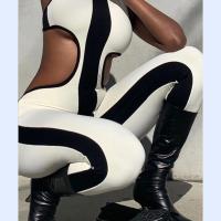 China summer gym clothing trendy hollow out sexy one piece women long  jumpsuit round collar backless yogawear for sale