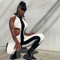 China summer gym clothing trendy hollow out sexy one piece women long  jumpsuit round collar backless yogawear for sale