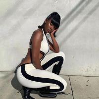 China summer gym clothing trendy hollow out sexy one piece women long  jumpsuit round collar backless yogawear for sale