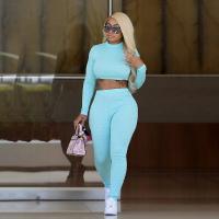 China Women Slimming Polyester Long Sleeve crop tops And Breathable yoga Pants two pieces sports Suit Gym wear ladies Sportswear for sale