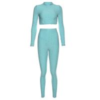 China Women Slimming Polyester Long Sleeve crop tops And Breathable yoga Pants two pieces sports Suit Gym wear ladies Sportswear for sale