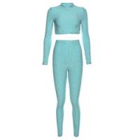 China Women Slimming Polyester Long Sleeve crop tops And Breathable yoga Pants two pieces sports Suit Gym wear ladies Sportswear for sale
