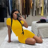 China ladies new short sleeve tops high waist two-piece yoga set tight buttocks-packed shorts solid color casual sportswear for sale