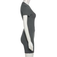 China ladies new short sleeve tops high waist two-piece yoga set tight buttocks-packed shorts solid color casual sportswear for sale