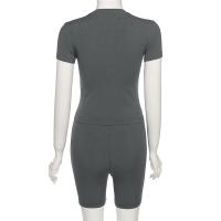 China ladies new short sleeve tops high waist two-piece yoga set tight buttocks-packed shorts solid color casual sportswear for sale