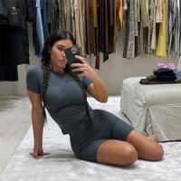 China ladies new short sleeve tops high waist two-piece yoga set tight buttocks-packed shorts solid color casual sportswear for sale