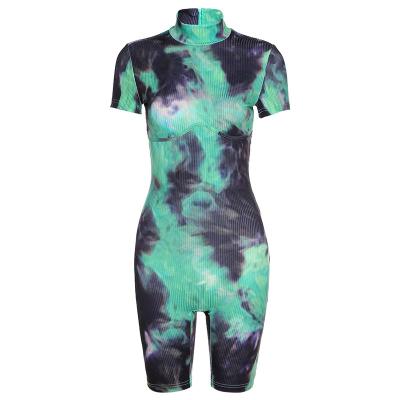 China One Piece Women Jumpsuits round Neck Short Printed Summer Bodycon ladies casual Jumpsuits for sale