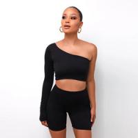China European and American new style ladies sportswear suit one-shoulder stretch leggings two-piece yoga suit for sale
