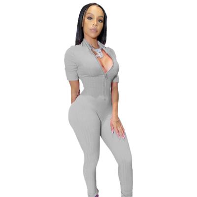 China Womens Full Sleeve solid color Jumpsuit Fitness Bodycon Tracksuit One Piece Yoga set sportswear front Zipper Workout clothing for sale