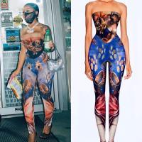 China Fall Fashion Trendy Print Strapless Sleeveless Fitted Skinny Bodycon women Jumpsuit and Rompers ladies sports Outfits for sale