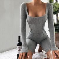 China One piece long sleeve sportswear skinny activewear Custom logo plain romper outfits women workout jumpsuits for sale