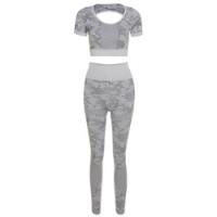 China New style European and American seamless knit fitness clothes short sleeve yoga suit gym wear backless sportswear for sale