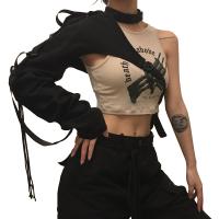 China 2020 autumn new sexy casual women daily clothing long sleeve T-shirt bandage crop tops one-shoulder women tops for sale